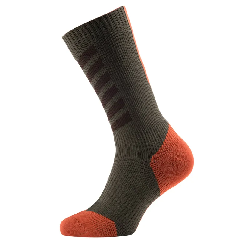 Sealskinz MTB Mid Mid Olive Green / Brown / Orange Waterproof Socks